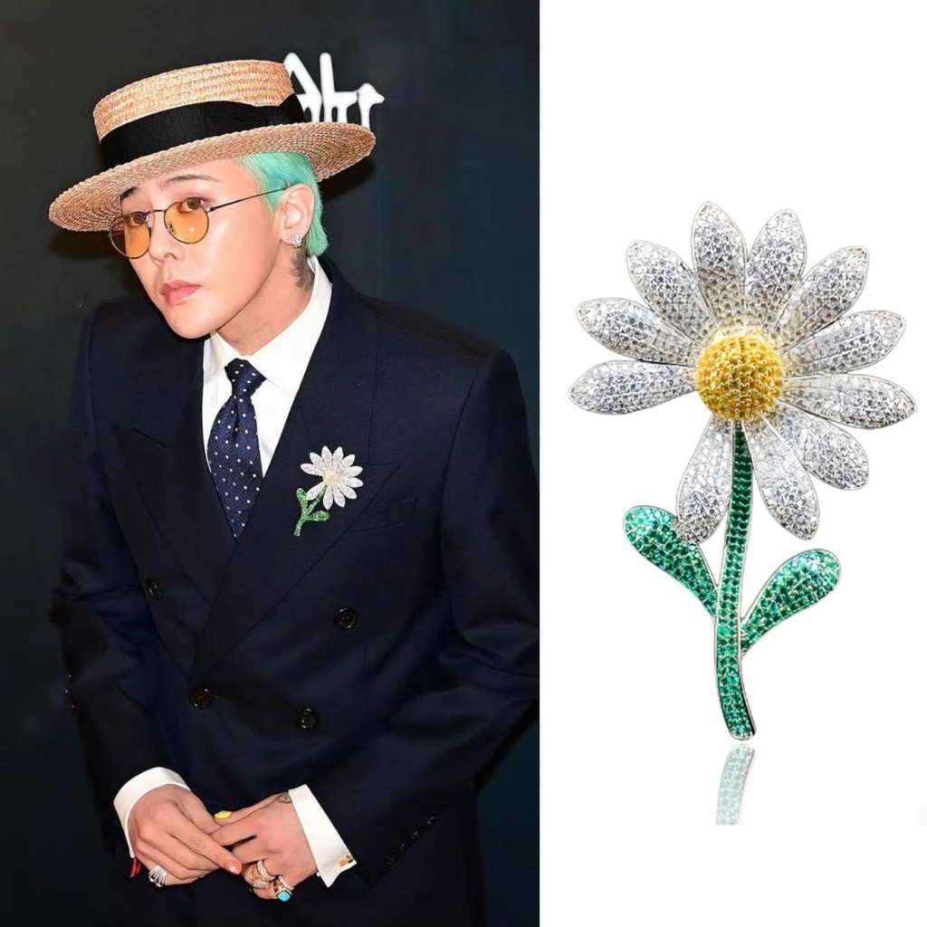 Kpop Idol BIGBANG G-DRAGON Full Diamond Daisy Trâm Cài Thiết Kế Tính ...