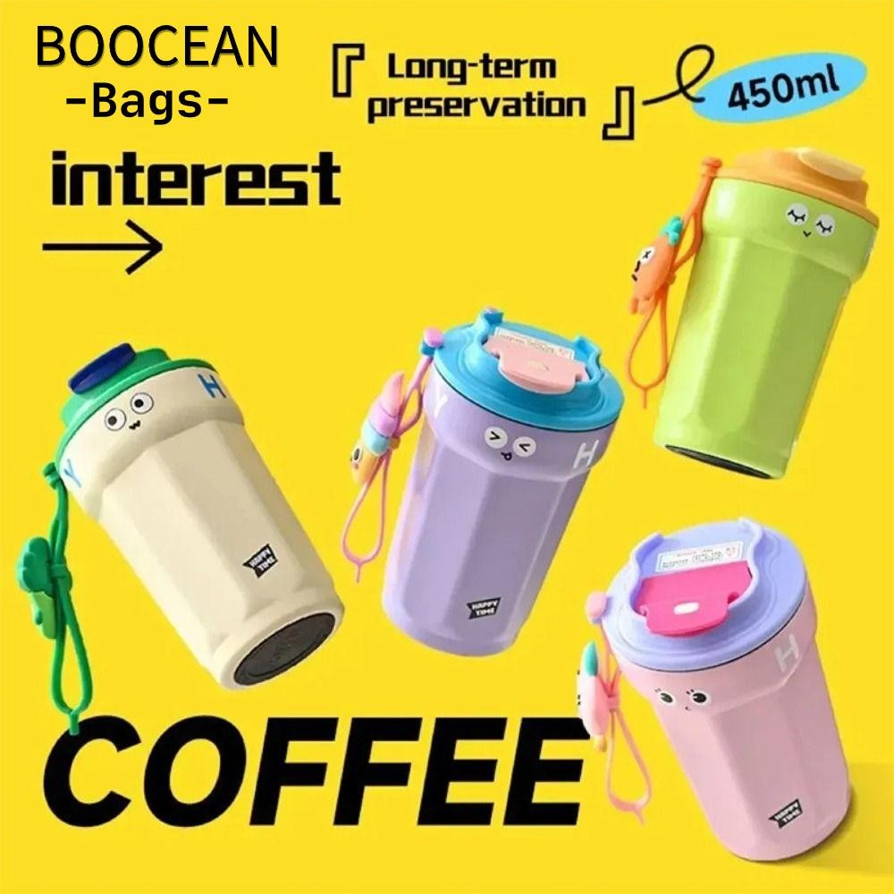 Cốc Cà Phê BOOCEAN, Dung Tích Lớn 450ml Có Nắp Chai Nước, Nhựa INS Phong Cách Có Tay Cầm Hoạt ...