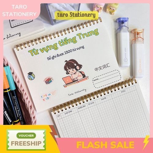 Sổ tay A5 ghi chú 1500 từ vựng Tiếng Trung T12 Taro Stationery | Shopee ...