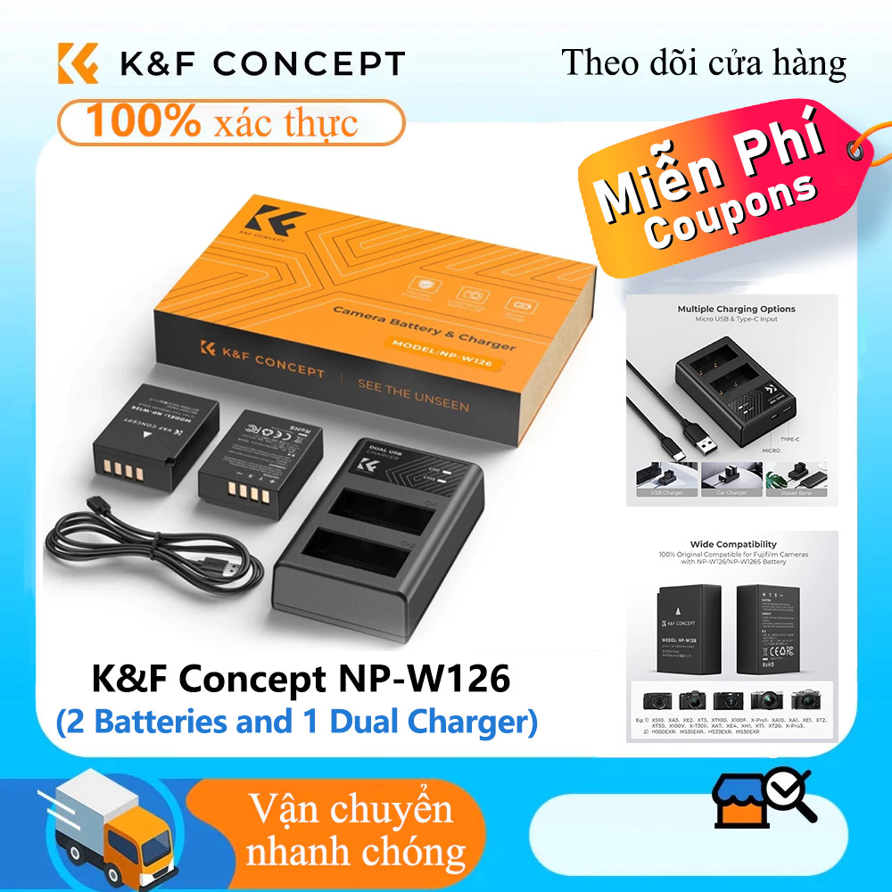 【Chính hãng】Bộ sạc pin K&FConcept cho máy ảnh Fujifilm NP- W126 NP ...