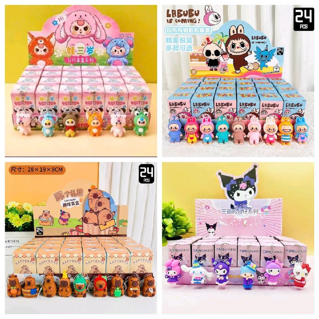 Blindbox bí ẩn 24 hộp móc khóa Baby Three, Labubu, Kuromi, Capy dễ ...