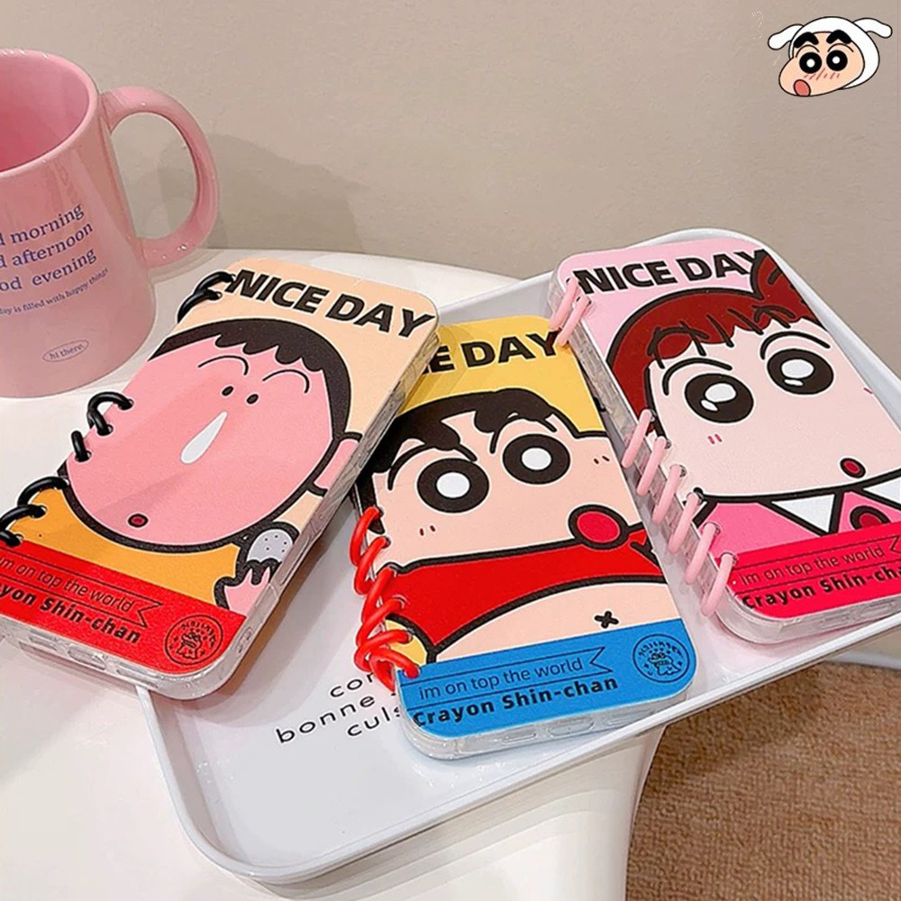 Đáng yêu Crayon Shin Chan Family Flip Bracket Notepad leather Phone ...