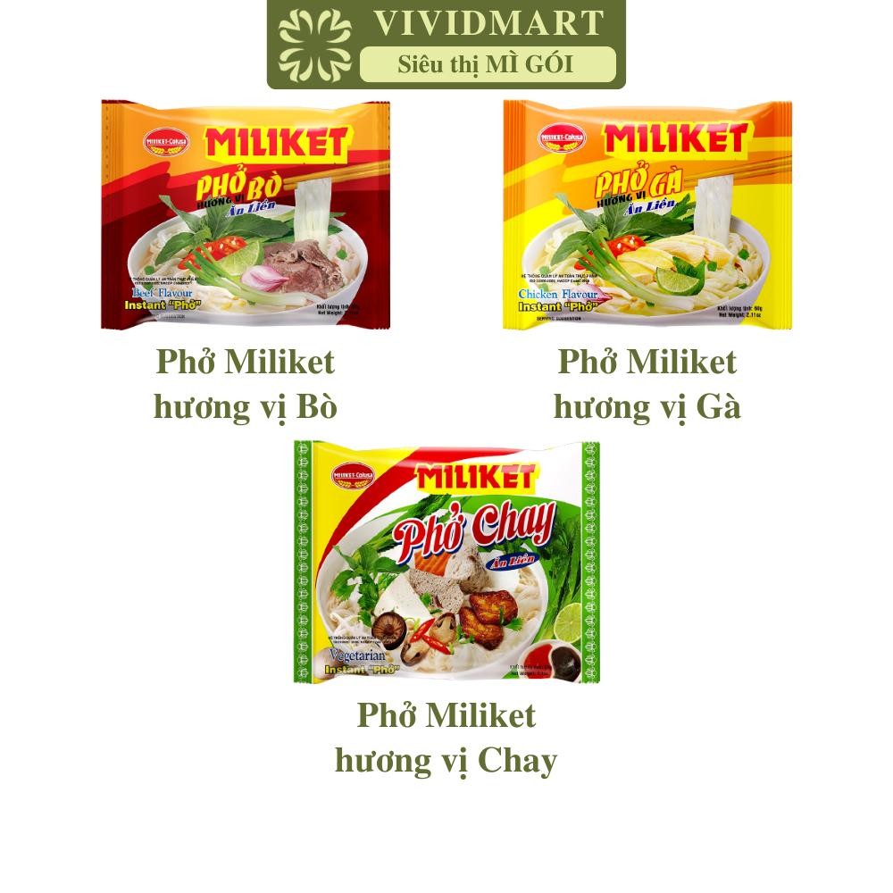 [GÓI LẺ] - COLUSA - Phở Miliket 3 vị: Bò, Gà, Chay, Phở ăn liền Miliket ...