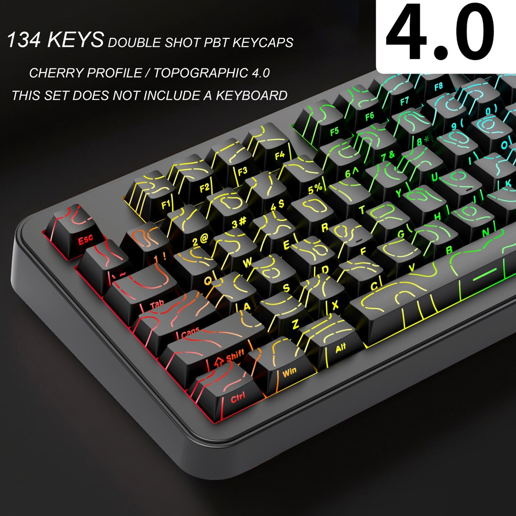 134 Phím Double Shot PBT Keycap Black Topographic 4.0 Side-lit RGB ...