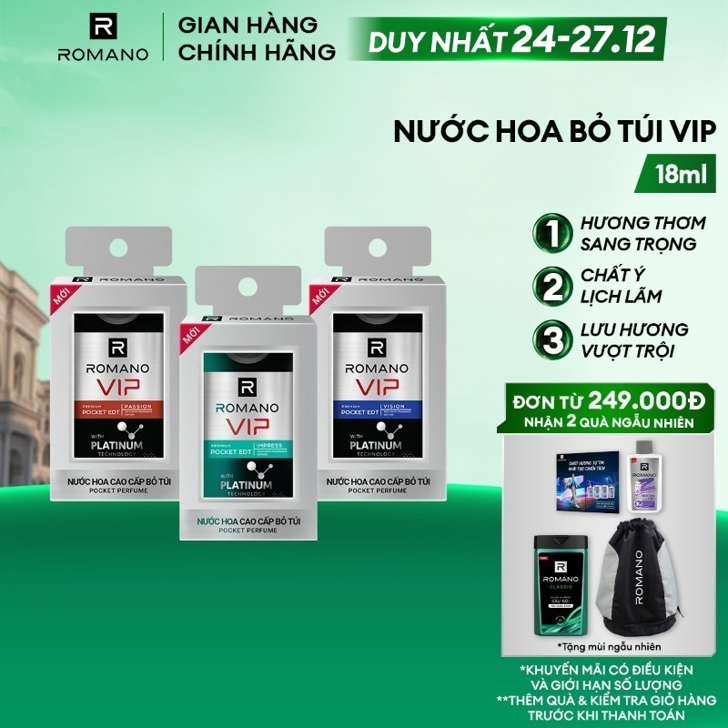 Nước hoa bỏ túi cao cấp Romano VIP Passion / Vision / Impress 18ml ...