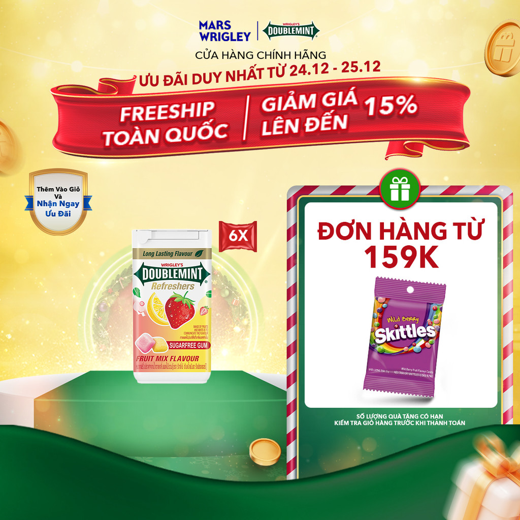 Combo 6 Kẹo sing-gum không đường Doublemint Refreshers hương trái cây ...
