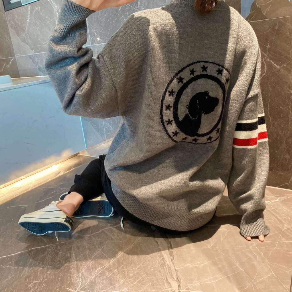 MTPW Thom Browne Circle Puppy Color Stripe Long Sleeve Sweater for ...