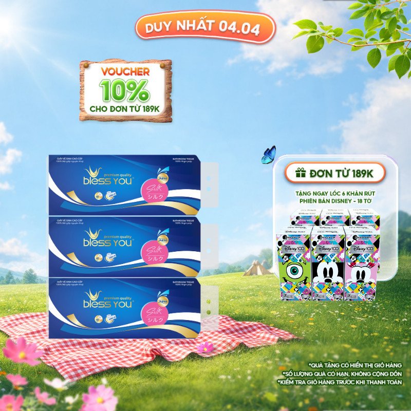 Combo 3 Lốc Giấy vệ sinh Bless You Silk 10 không lõi (Lốc 10 cuộn ...
