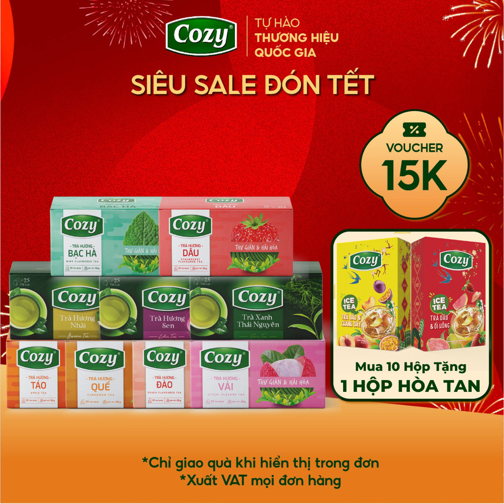 [MUA 10+1] Trà Túi Lọc Cozy Các Vị, Trà Ô Long, Xanh, Nhài, Gừng, Hồng ...