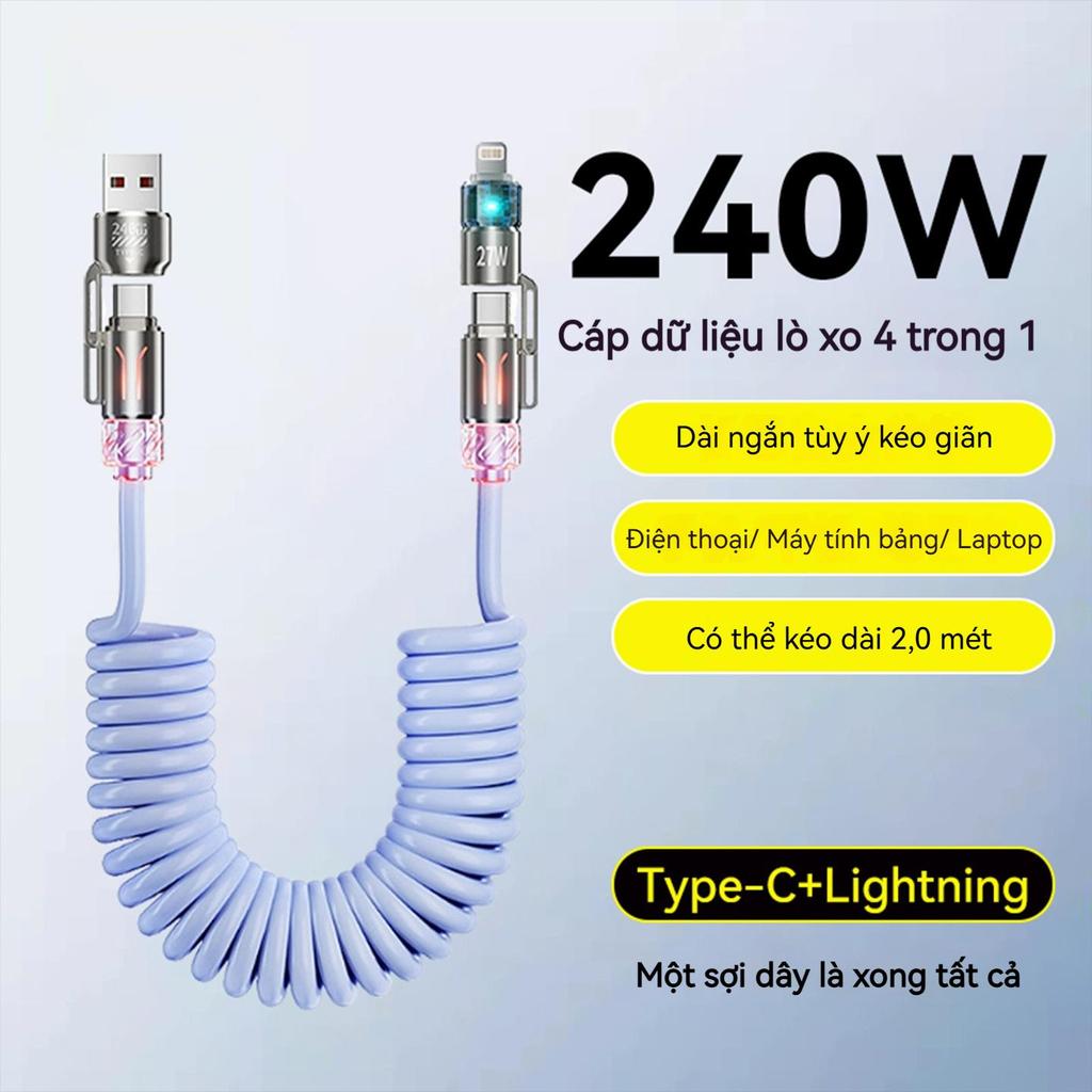 Cáp sạc ô tô 4 trong 1 kiểu lò xo co giãn Chức năng đa năng linh hoạt ...