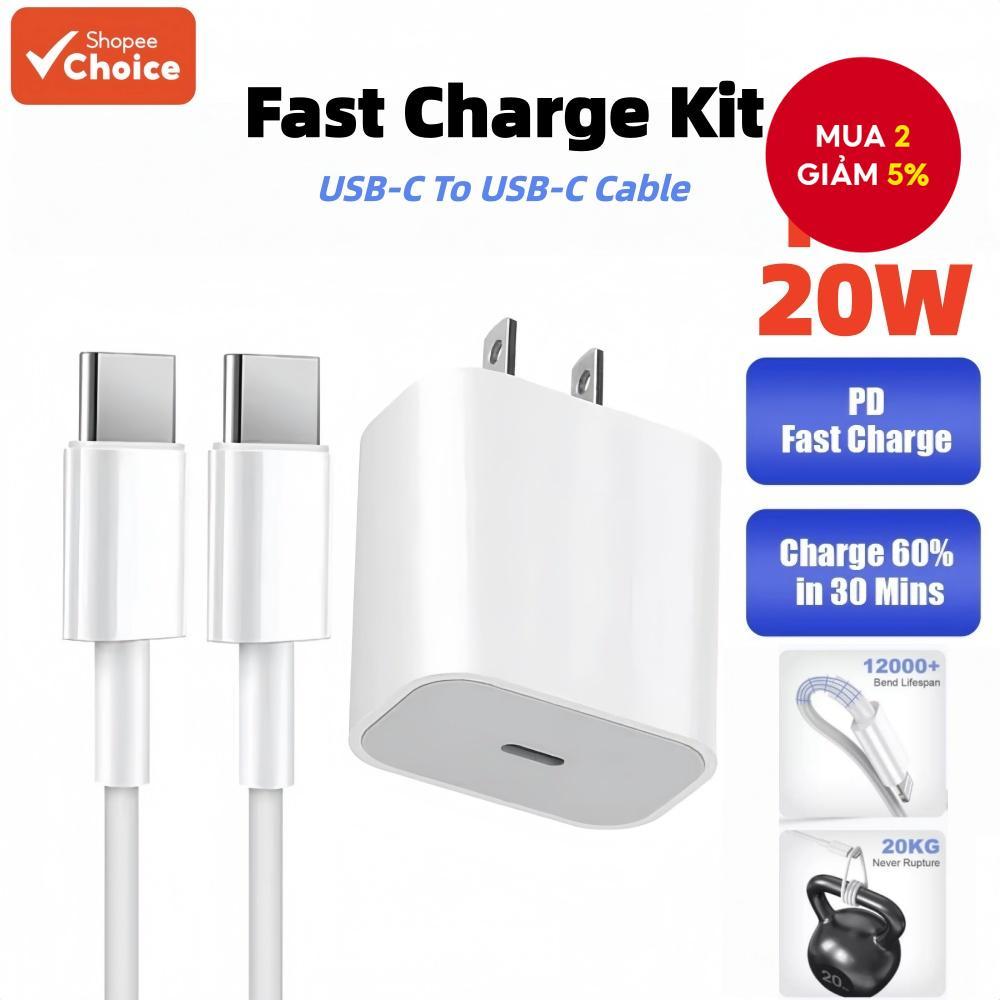 Bộ sạc nhanh PD 20W USB-C, bộ chuyển đổi thông minh kèm cáp TYPE-C cho ...