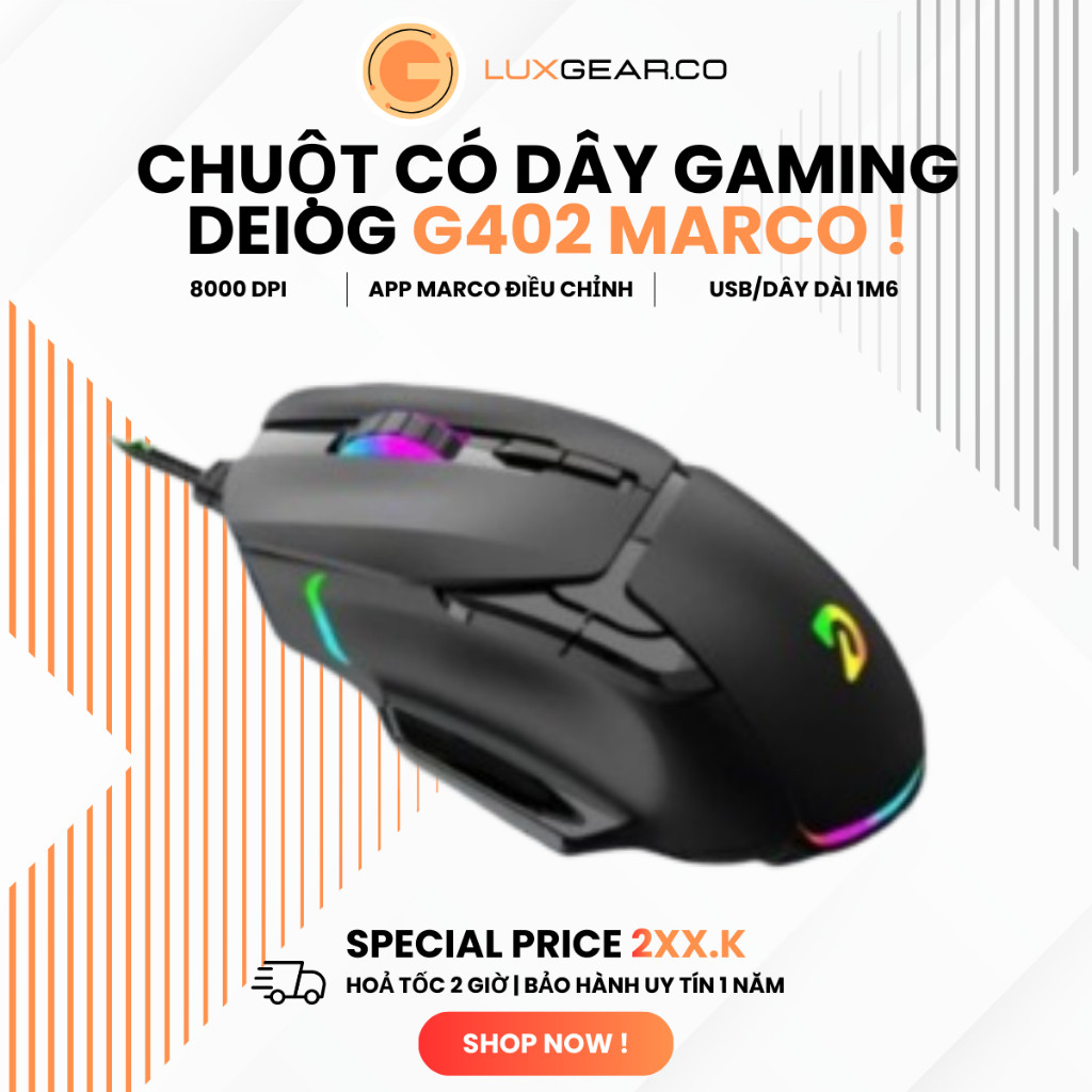 Chuột Gaming Có Dây Deiog G402 Chính Hãng App Marco , LED RGB, DPI 7200 ...