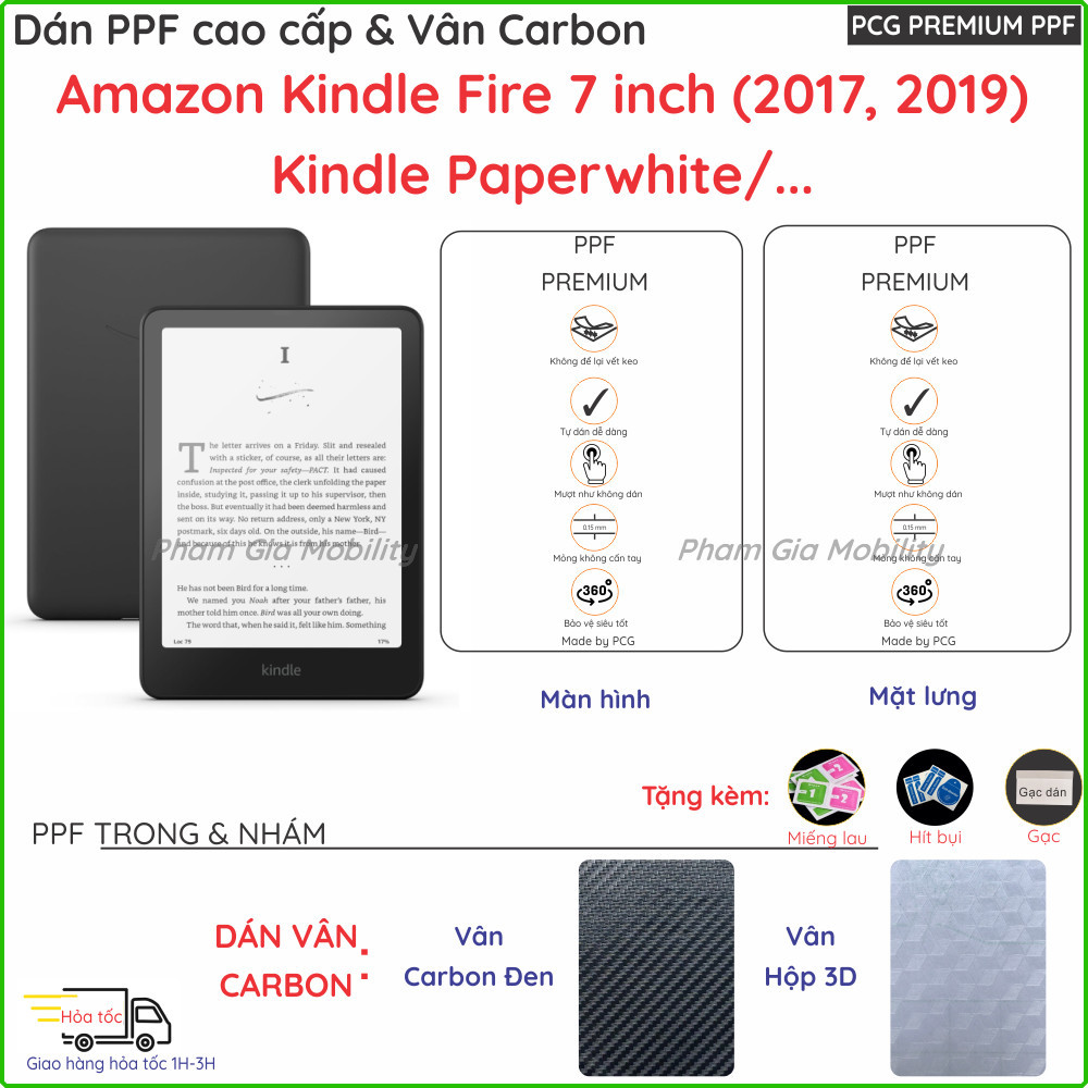 Dán PPF & Skin Carbon Amazon Kindle Fire Paperwhite 4 5 6 7 10th 11th ...