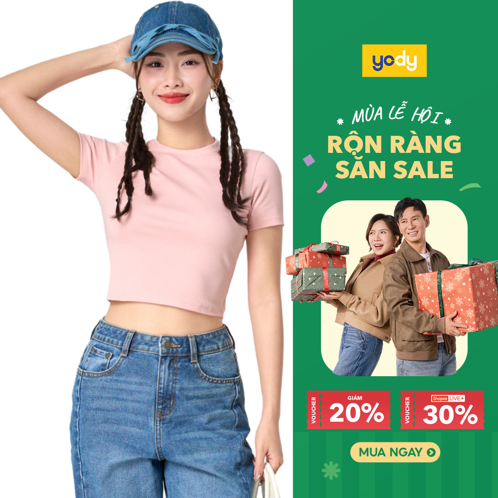 🔥🔥SALE⚡ Áo thun croptop nữ YODY vải rip dáng ôm body WYTS25S107] Áo ...