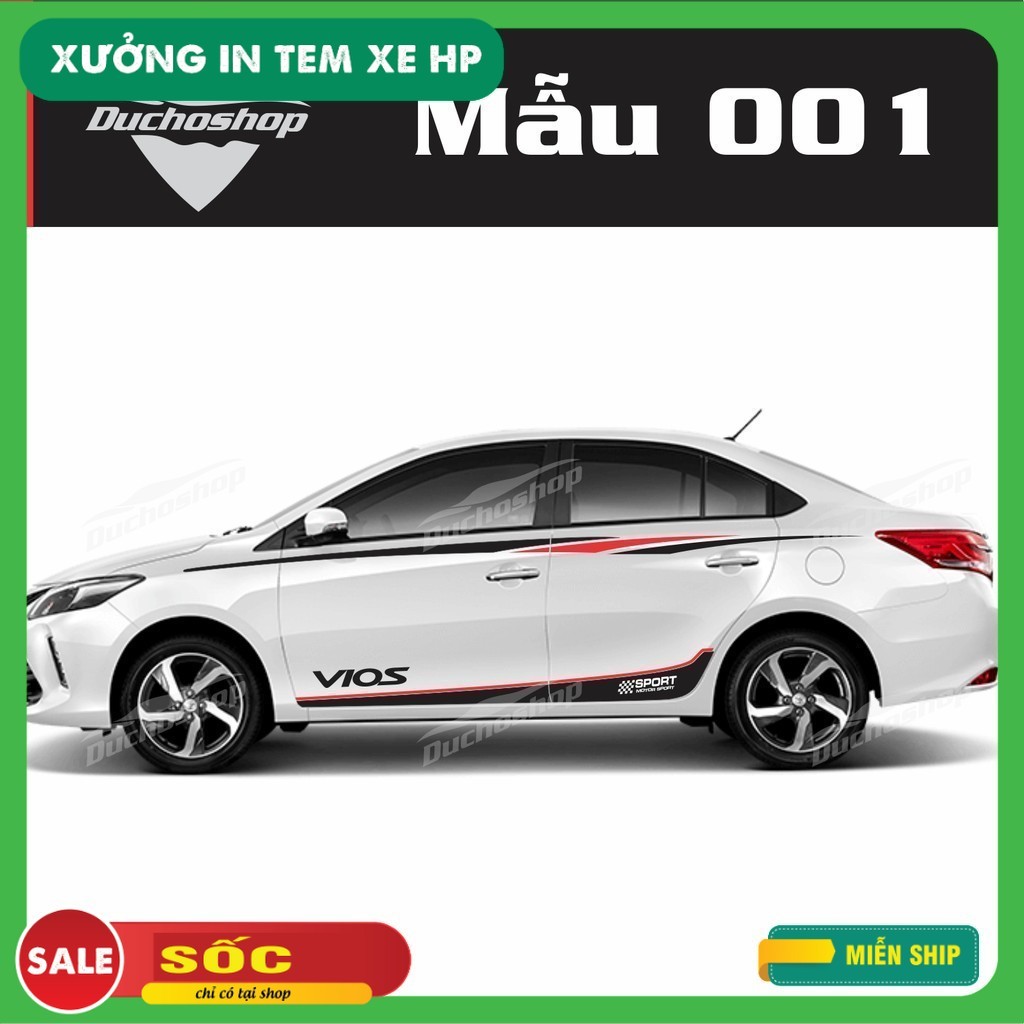 tem dán xe toyota vios, chất liệu decal pvc ngoài trời, chịu nắng mưa ...