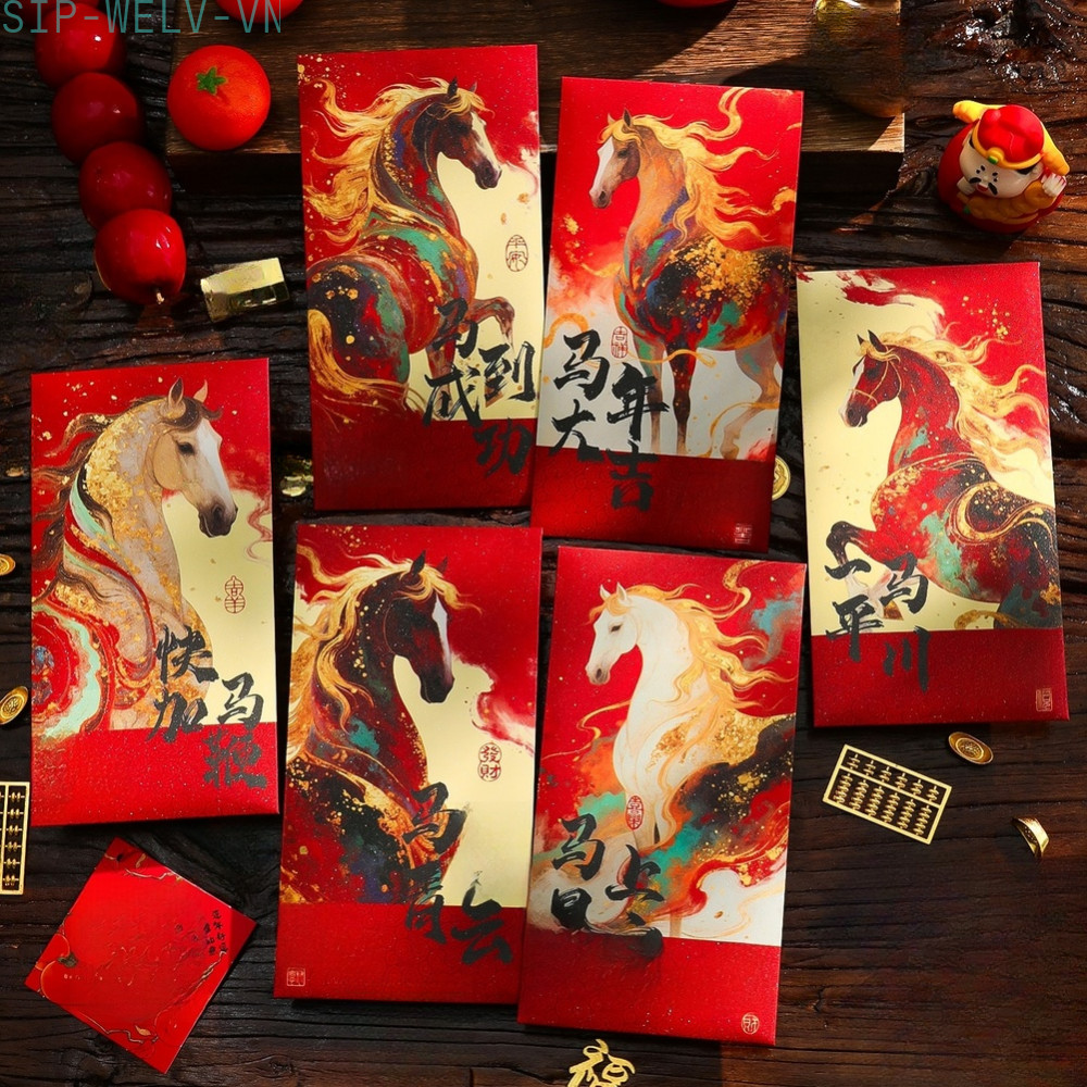 {WELV}2026 Chinese New Year Red Envelopes Horse Year Glitter Lucky ...