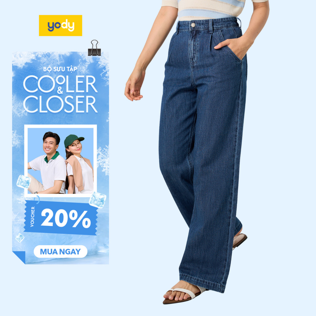 [SALE OFF] Quần jeans nữ ống suông YODY cạp chun mỏng nhẹ mềm mại giữ ...