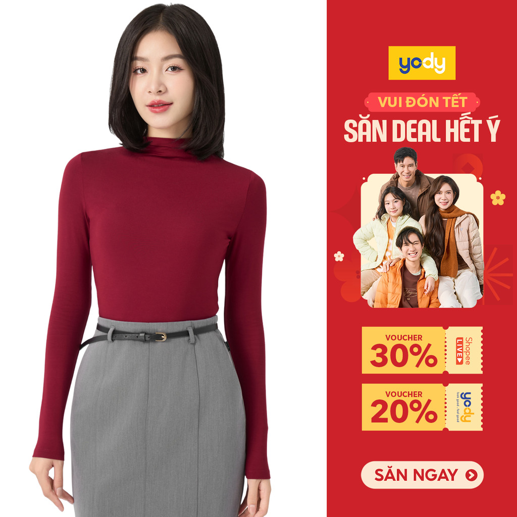 [BST Thu đông 2025] Áo giữ nhiệt cổ leo nữ YODY, áo thun ôm body dày ...