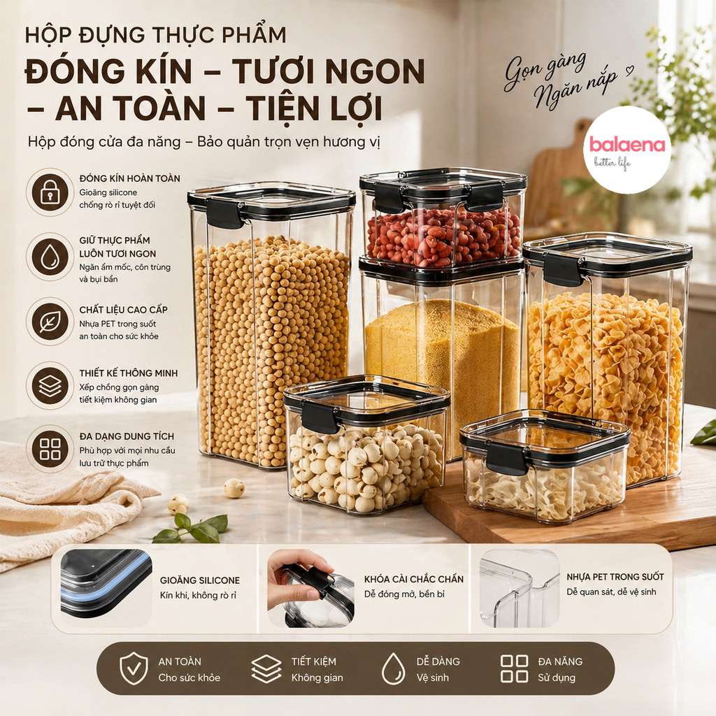 Hộp Nhựa Trong Suốt Vuông 460–1800ml Nắp Kín Chống Tràn | Hộp Đa Năng ...