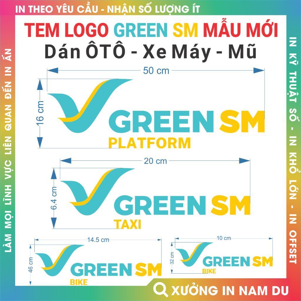 Tem Logo Green SM, Mẫu mới của Xanh SM, dán Ôtô, Xe máy, Mũ Bảo Hiểm ...