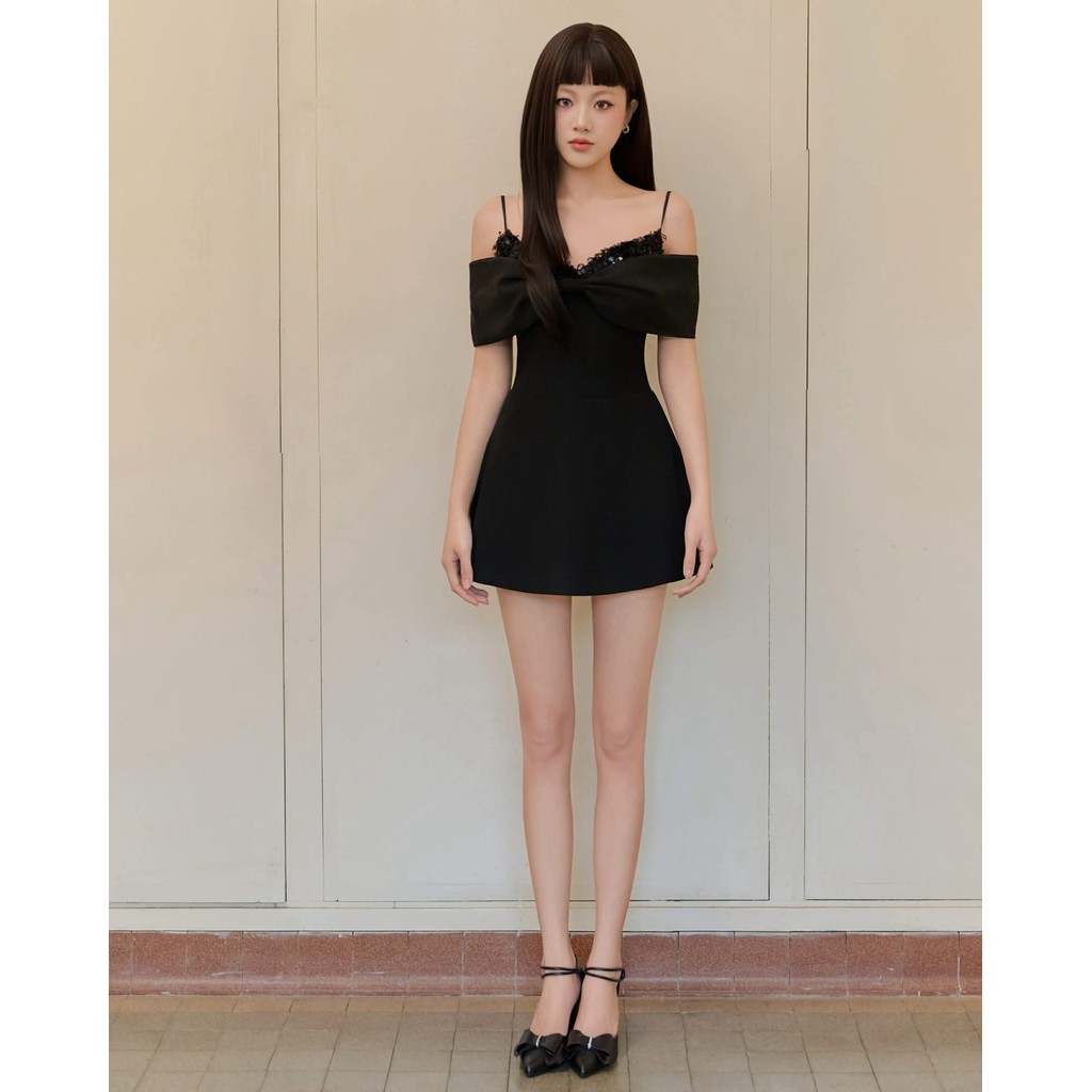 Elena dress đầm chiết eo điểm kim sa lộn xộn phối lông vũ thiết kế ...