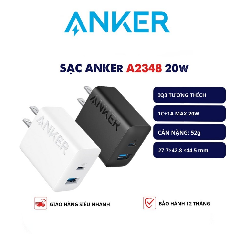 Củ Sạc Anker 20w 2 Cổng C+A IQ3 - A2348 - Anker A2347 1 cổng 20W (Bảo ...