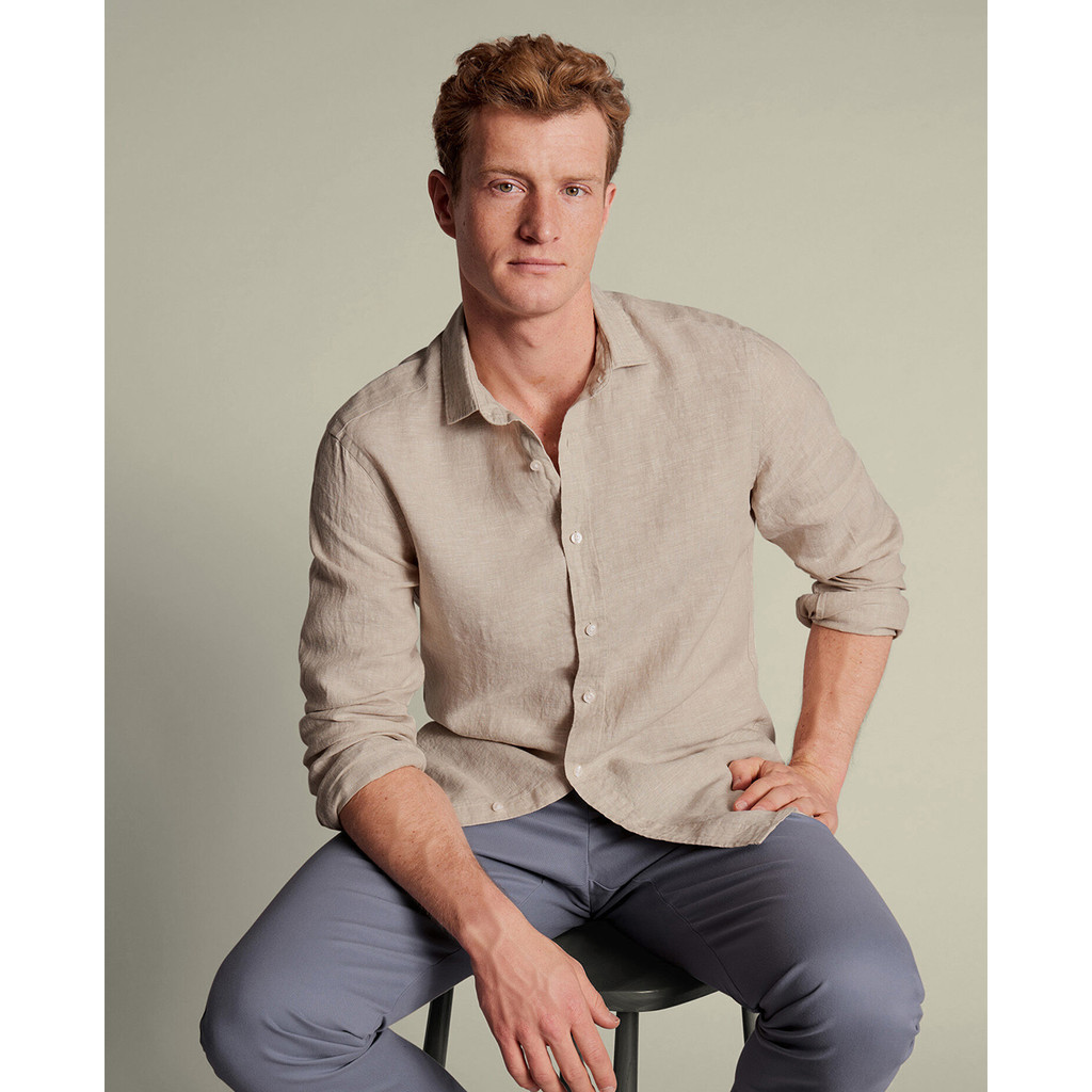 CHARLES TYRWHITT - Áo sơ mi nam cổ bẻ tay dài Pure Linen CSH0015-OAT ...