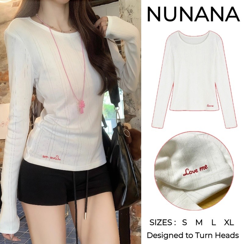 NUNANA Áo thun ôm body tay dài Áo kiểu xinh sang Áo Thun Nữ Slim-Fit ...