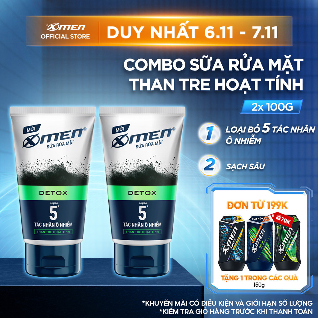 Combo 2 Sữa rửa mặt X-Men DETOX Than Tre Hoạt Tính 100g | Shopee Việt Nam