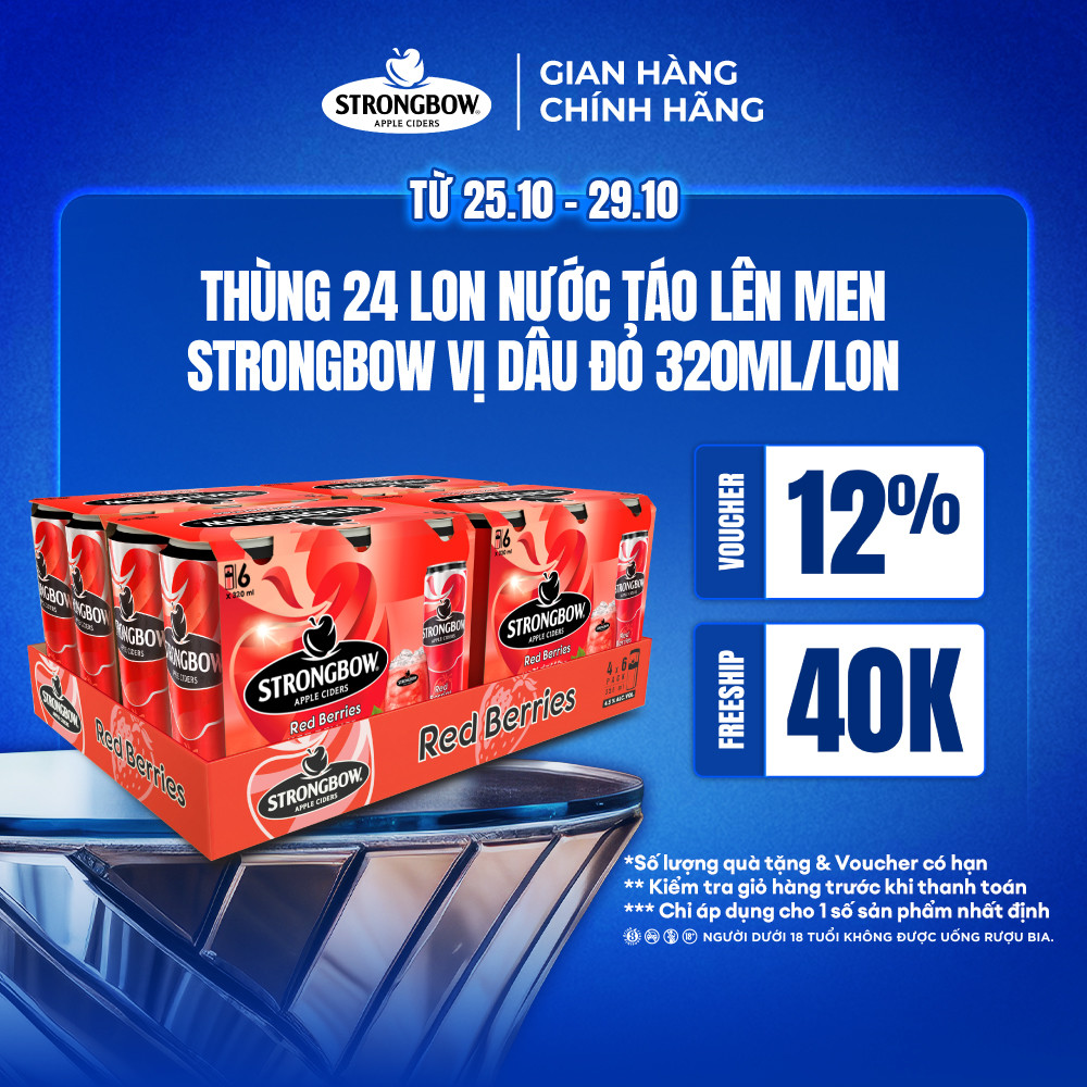 Thùng 24 lon nước táo lên men Strongbow Vị Dâu đỏ 320ml/lon | Shopee ...