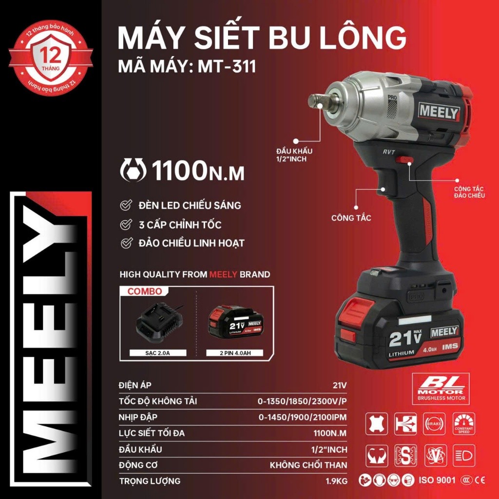 Máy Siết Bu Lông Pin MEELY MT311 21V – Lực Siết 1100N.m, 3 Cấp Tốc Độ ...