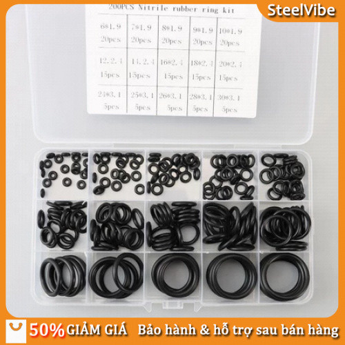 Bộ ron cao su O-ring đa kích thước – Hộp 200 chiếc, chuyên dụng thay ...