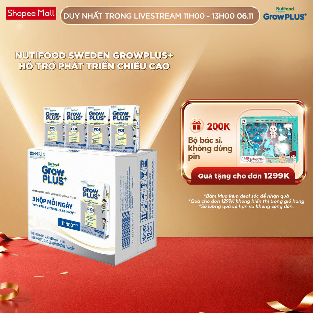 Thùng 24 hộp Sữa Bột Pha Sẵn Nutifood Sweden GrowPLUS+ Cao lớn vượt ...