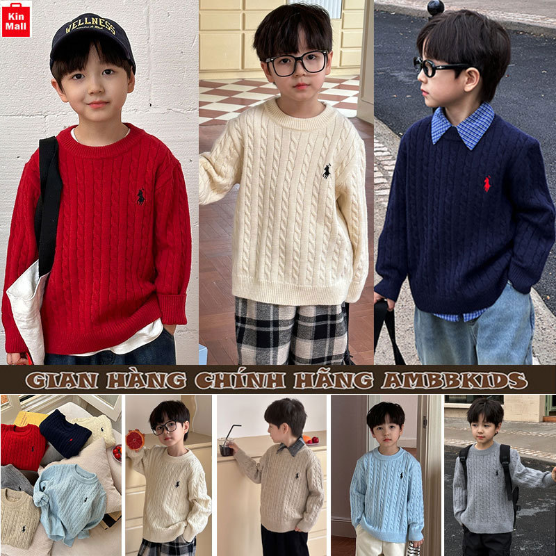 NEW 2025-Áo Len Dệt Kim Ambbkids Thêu Ngựa cho Bé Trai, Chất Len Dày ...