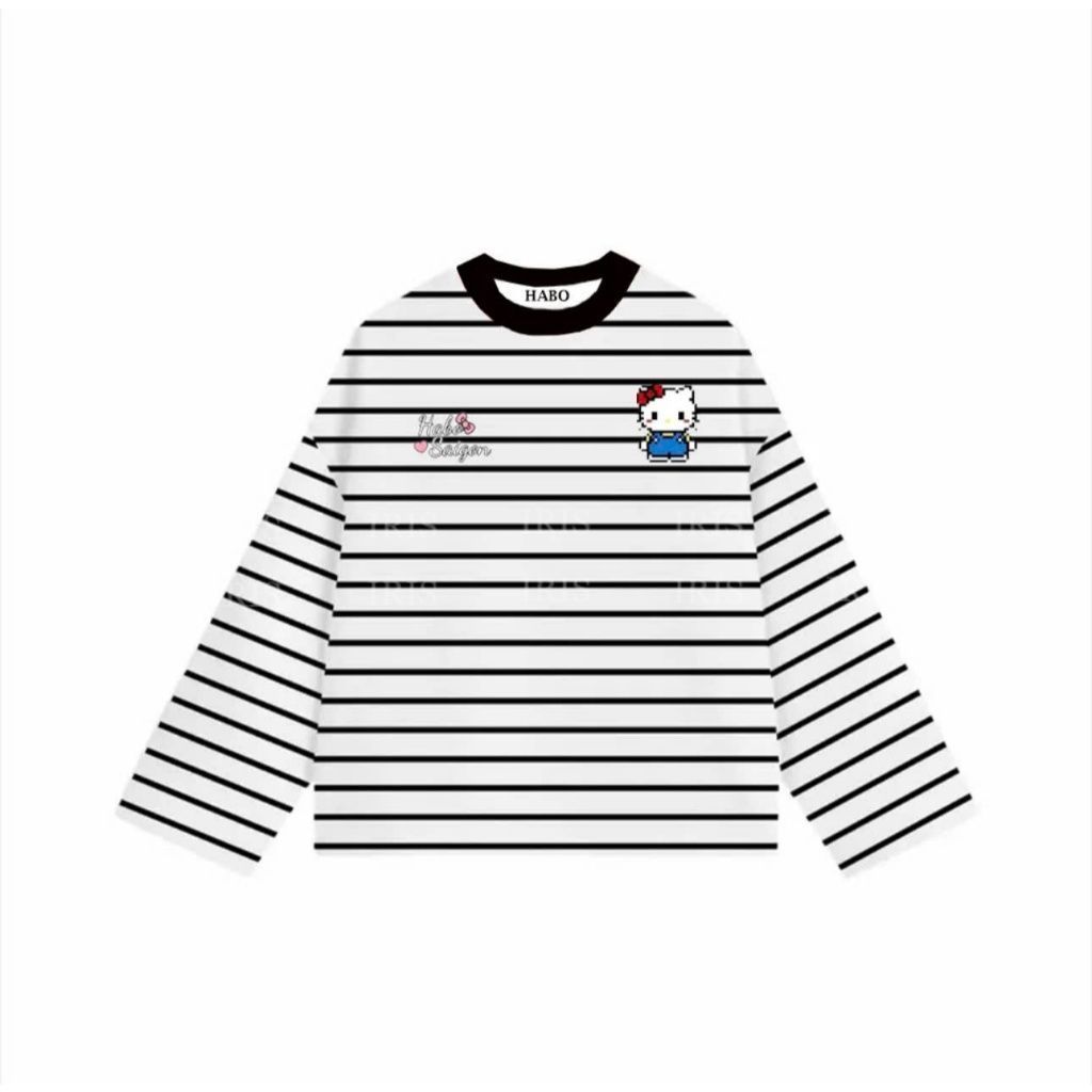 Áo Thun Dài Tay Kẻ Hello Kitty Unisex Form Rộng Cute Ulzzang Phong Cách ...