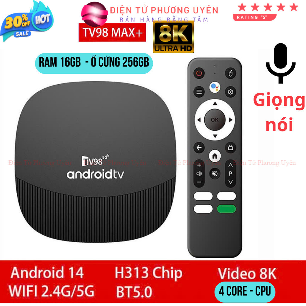 Android TV Box TV98 MAX+, 16GB-256GB, 8K UtraHD, Android 14, Remote ...