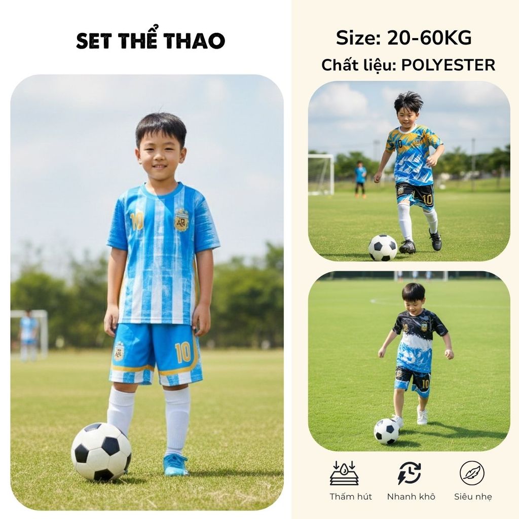 Đồ Bộ Thể Thao Bé Trai In 3D Cầu Thủ Messi số 10 – Đá Banh, Bóng Rổ ...