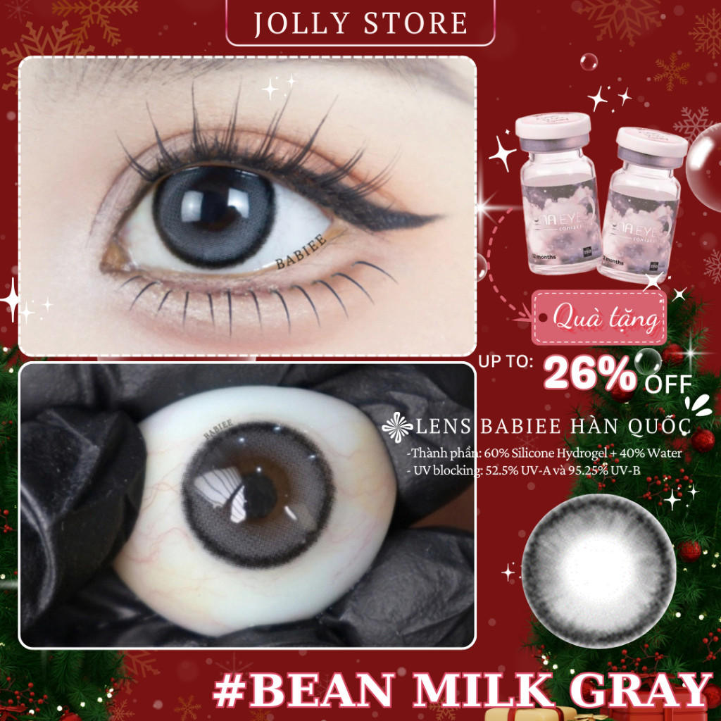 Lens Bean Milk Gray Kính áp tròng JOLLY EYES giãn to [BABIEE] | Shopee ...