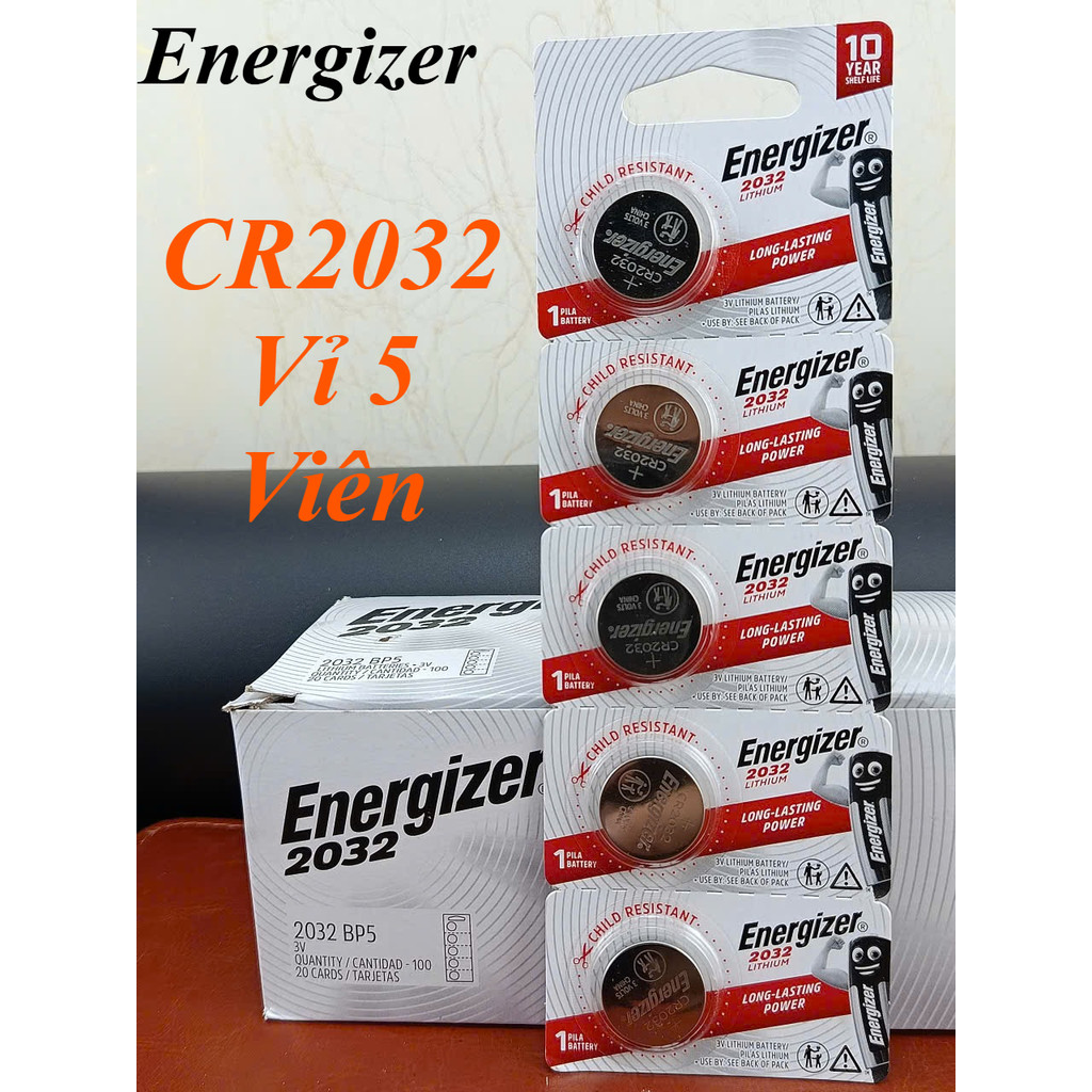Vỉ 5 viên pin CR2032 / CR 2032 Energizer 3V Lithium chính hãng dùng cho ...