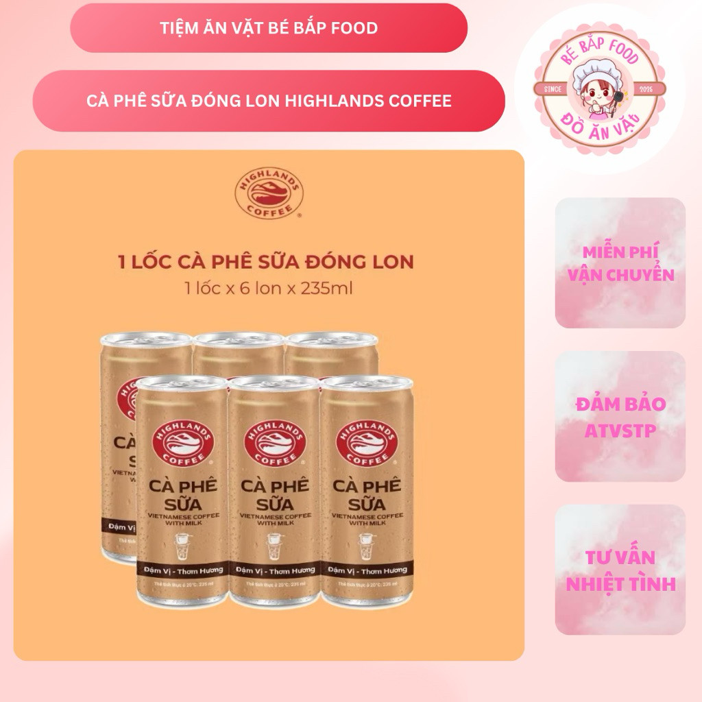 CÀ PHÊ SỮA ĐÓNG LON HIGHLANDS COFFEE - LỐC 6 LON 235ML | Shopee Việt Nam