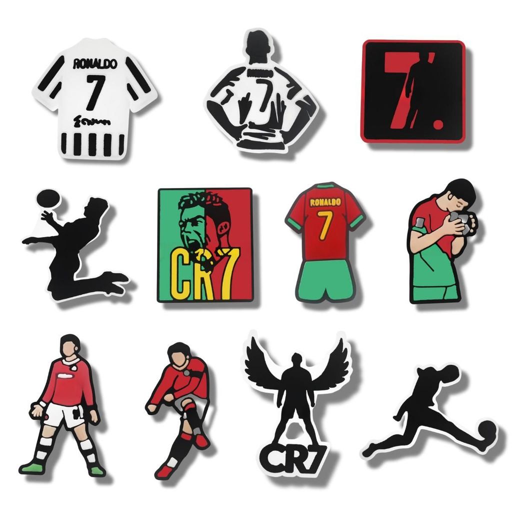 Set charm cầu thủ RONALDO gắn dép cross, Nút gắn sticker bóng đá CR7 ...