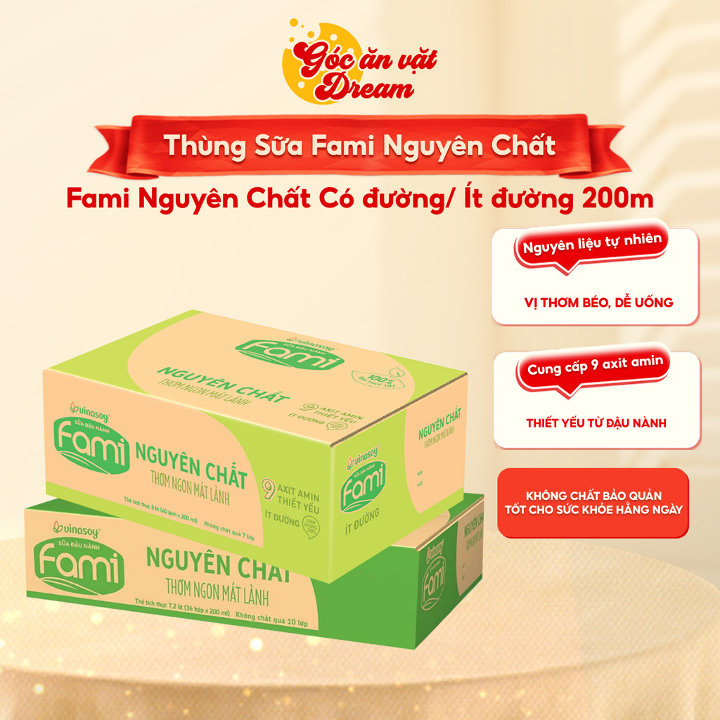 Sữa Đậu Nành Fami Nguyên chất 200ml | Sữa Fami thùng 36 hộp | Sữa uống ...