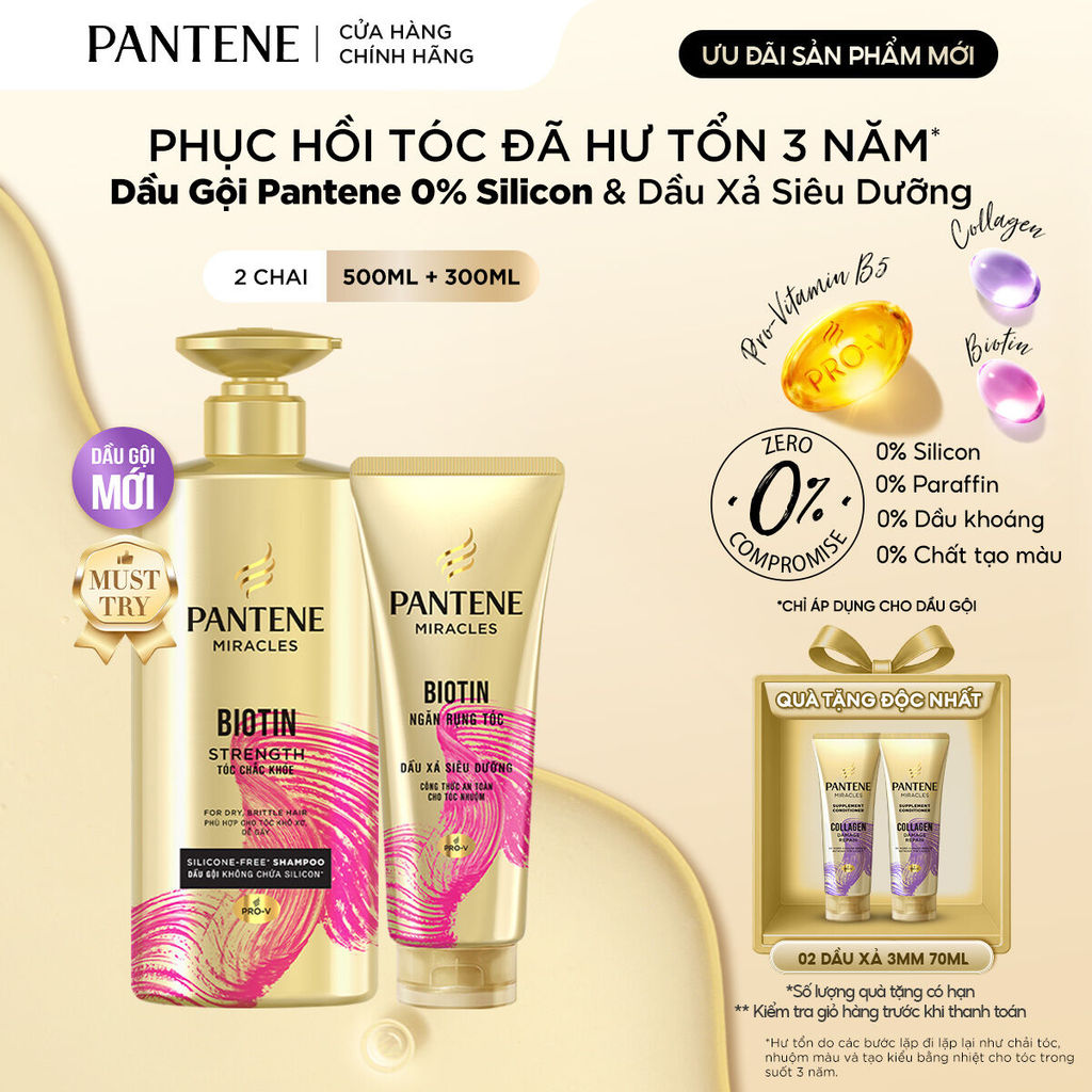 [LIVE] Combo Dầu Gội & Kem Xả PANTENE MIRACLES 0% Silicone Bổ Sung ...