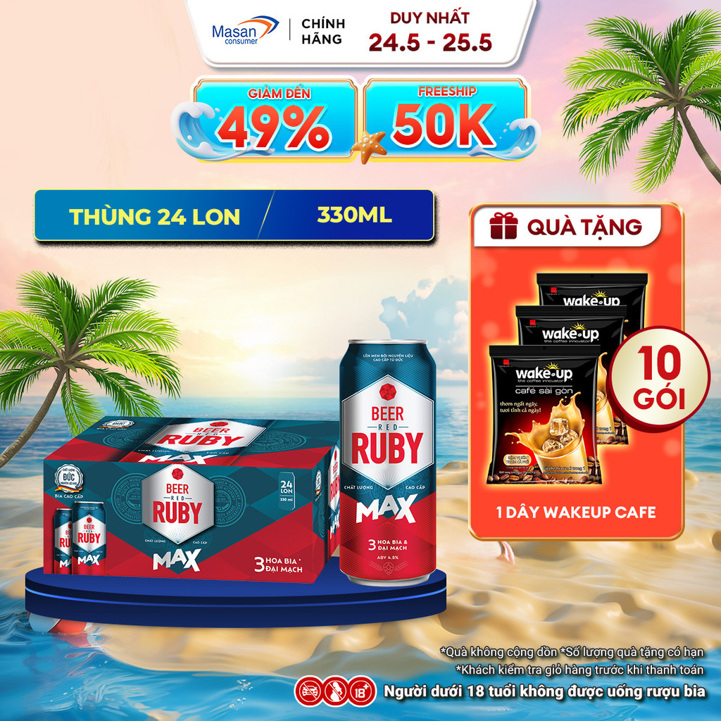 [HSD: 8.7.2026] Bia Red Ruby Max - Thùng 24 Lon x 330ML (ABV 4,8% ...