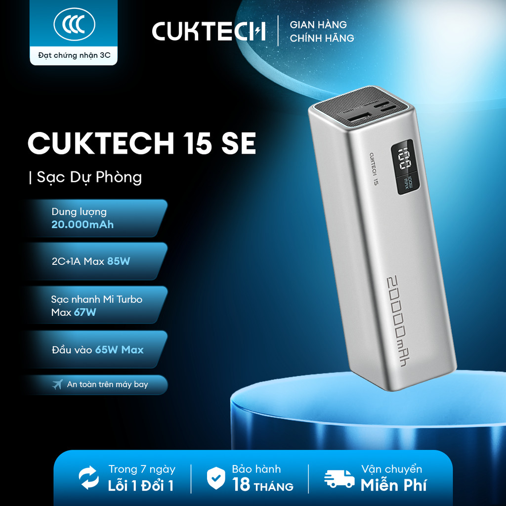 CUKTECH 15 SE Sạc Di Động 2C1A | Công Suất 100W Max | Dung Lượng 20.000mAh | Bảo Hành 18 Tháng ...