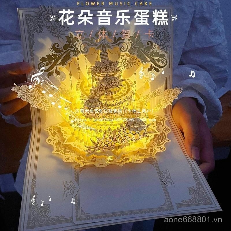 3d Ba Chiều Thiệp Chúc Mừng Sinh Nhật Hoa Nhạc Bánh Trái Tim Quà Tặng ...