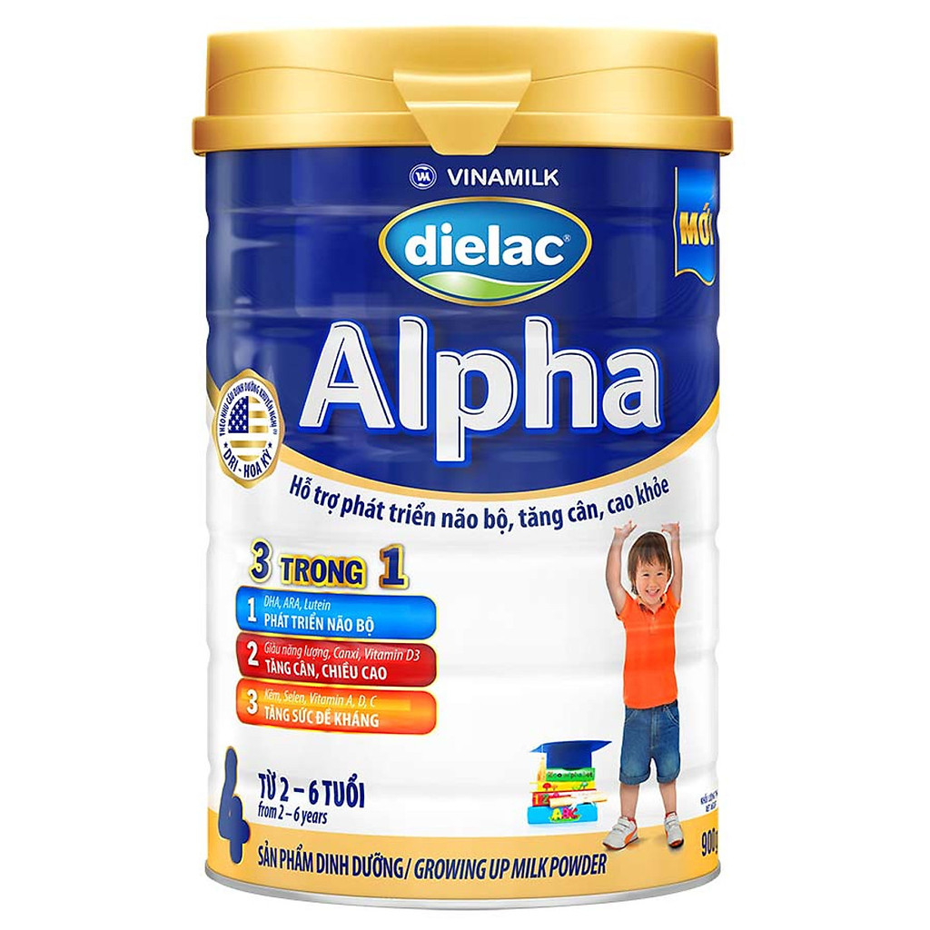 Sữa bột Vinamilk Dielac Alpha 4 - Hộp thiếc 900g (dành cho trẻ 2-6 tuổi) | Shopee Việt Nam