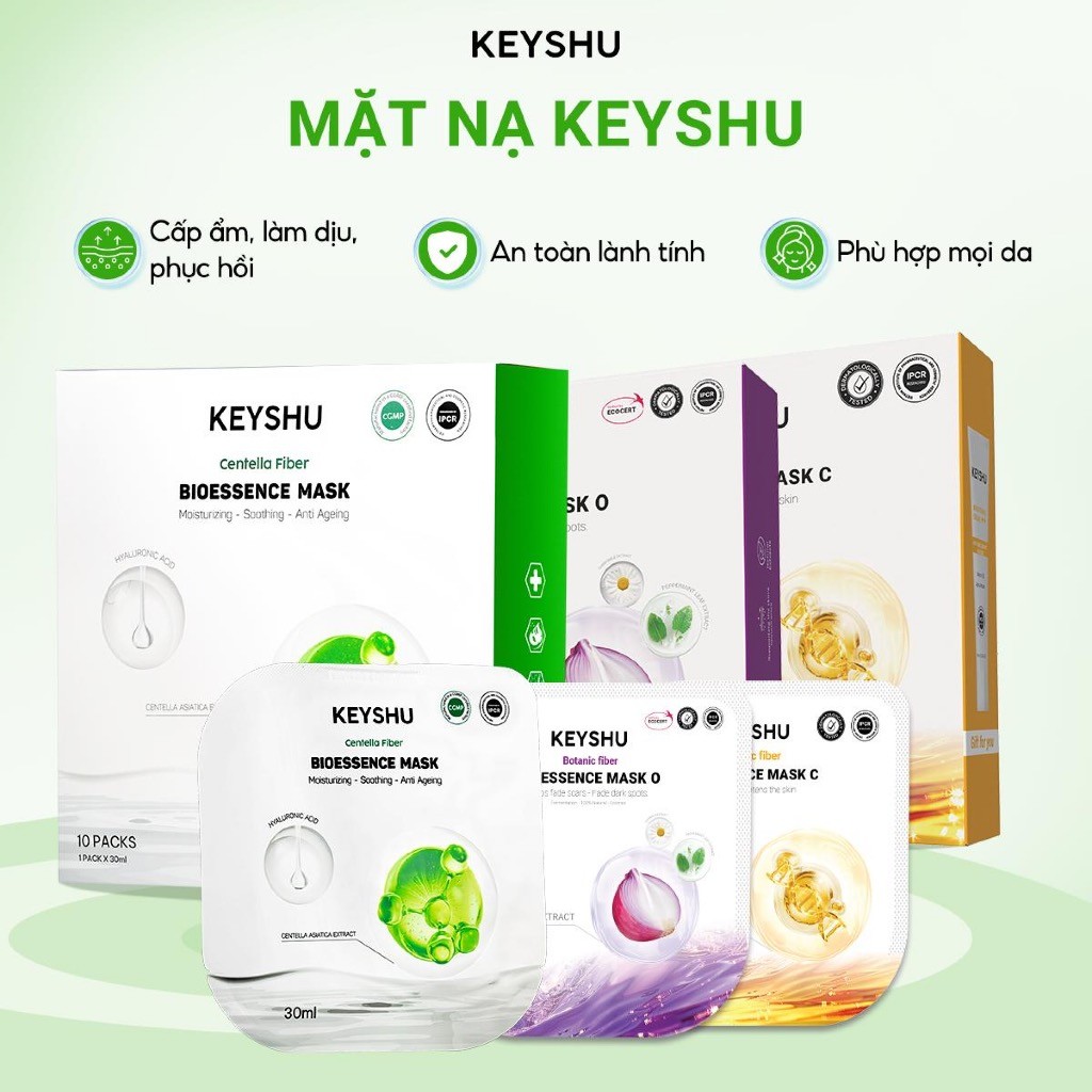 Combo mix 3 Hộp Mặt Nạ KEYSHU 10 Miếng 30ML Mặt Nạ Sợi Xơ Rau Má + Hành ...