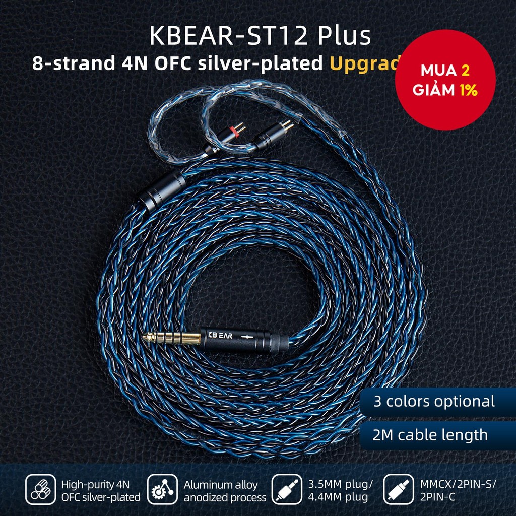Cáp Tai Nghe KBEAR ST12 Plus 2 Mét IEM 2 PIN Trong Tai Màn Hình Tai ...