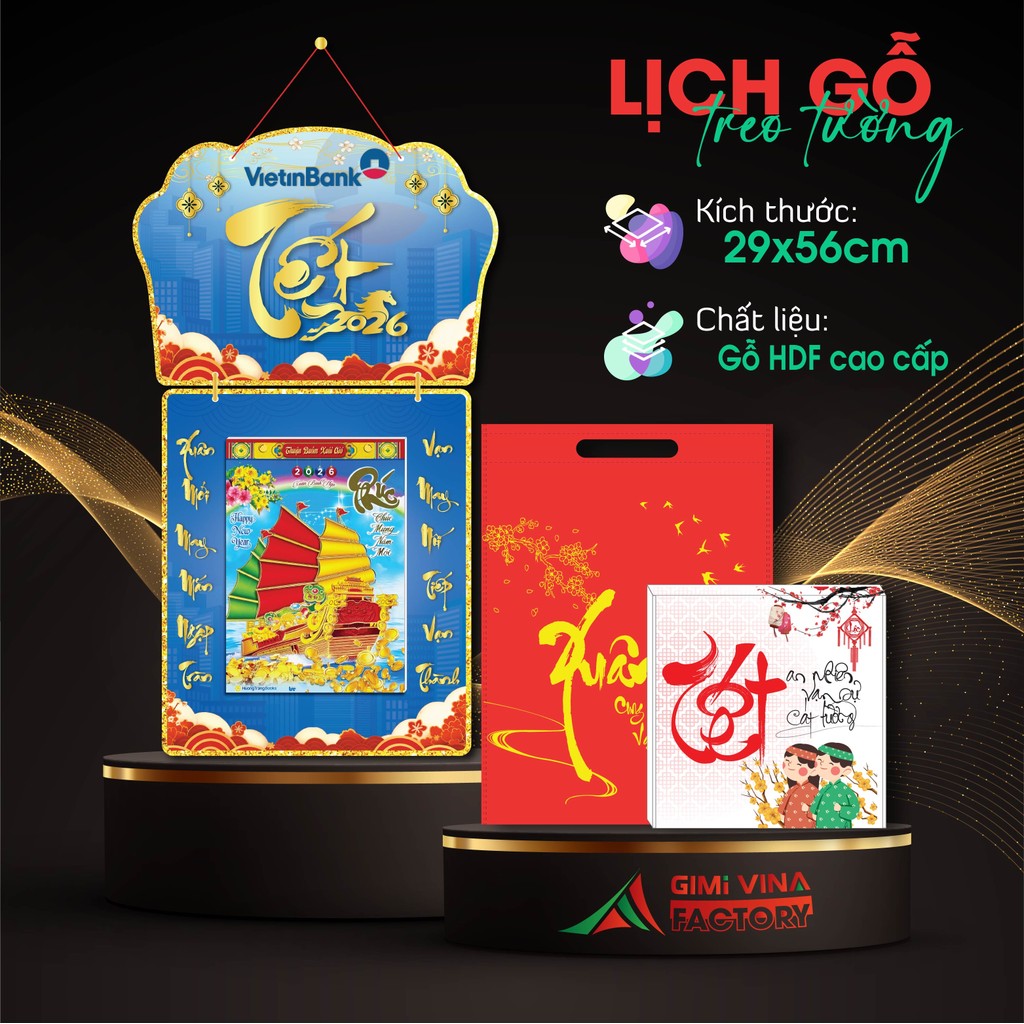 Lịch ngân hàng Vietinbank bằng gỗ treo tường làm quà tặng tri ân khách ...